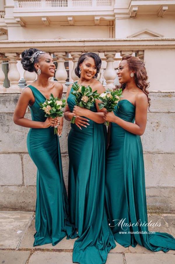 Silk Satin One Shoulder Long Bridesmaid Dresses, MBD215 | Musebridals