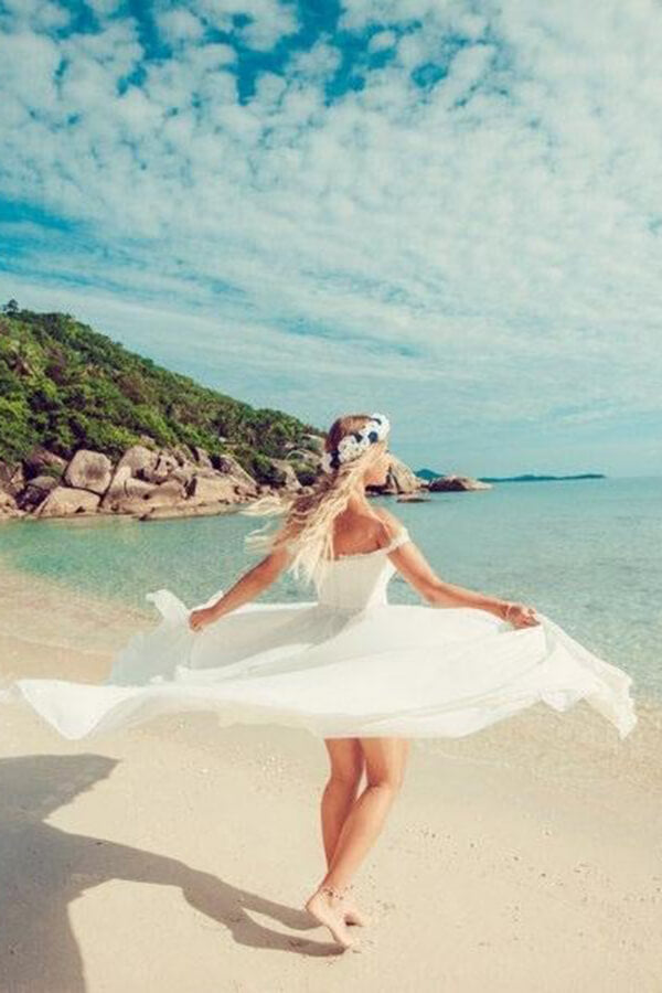 Chiffon Lace Off-the-Shoulder Beach Wedding Dress MW827 | Musebridals