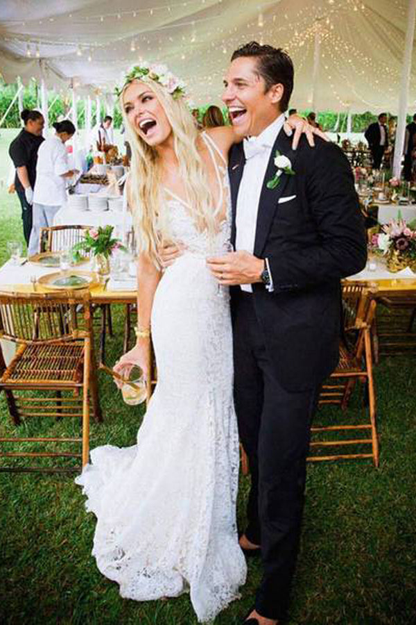 Simple Lace Wedding Dress Destination Short A Line Flower Lace Wedding