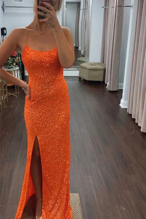 Neon Orange Mermaid Prom Dresses
