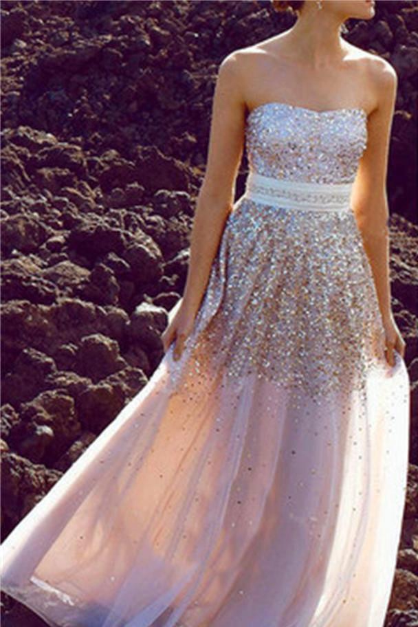 Glittering Strapless Shiny Long Prom Dresses, Party Dresses, Evening ...