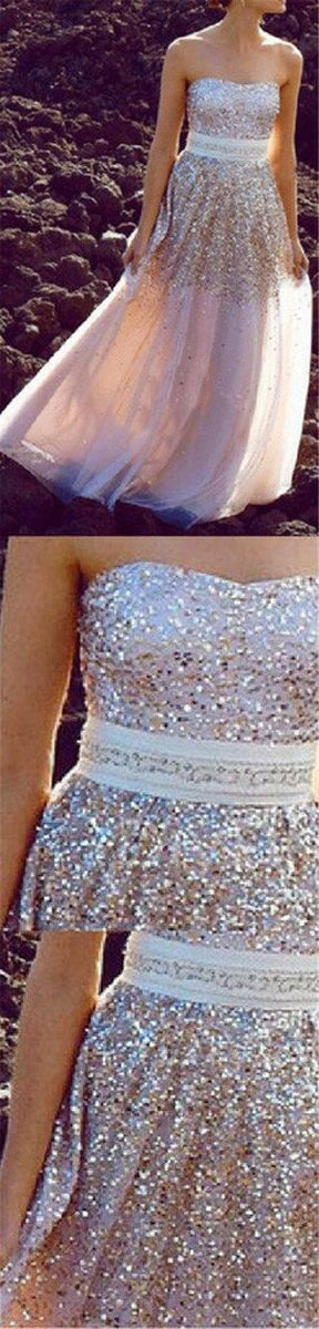 Glittering Strapless Shiny Long Prom Dresses, Party Dresses, Evening ...